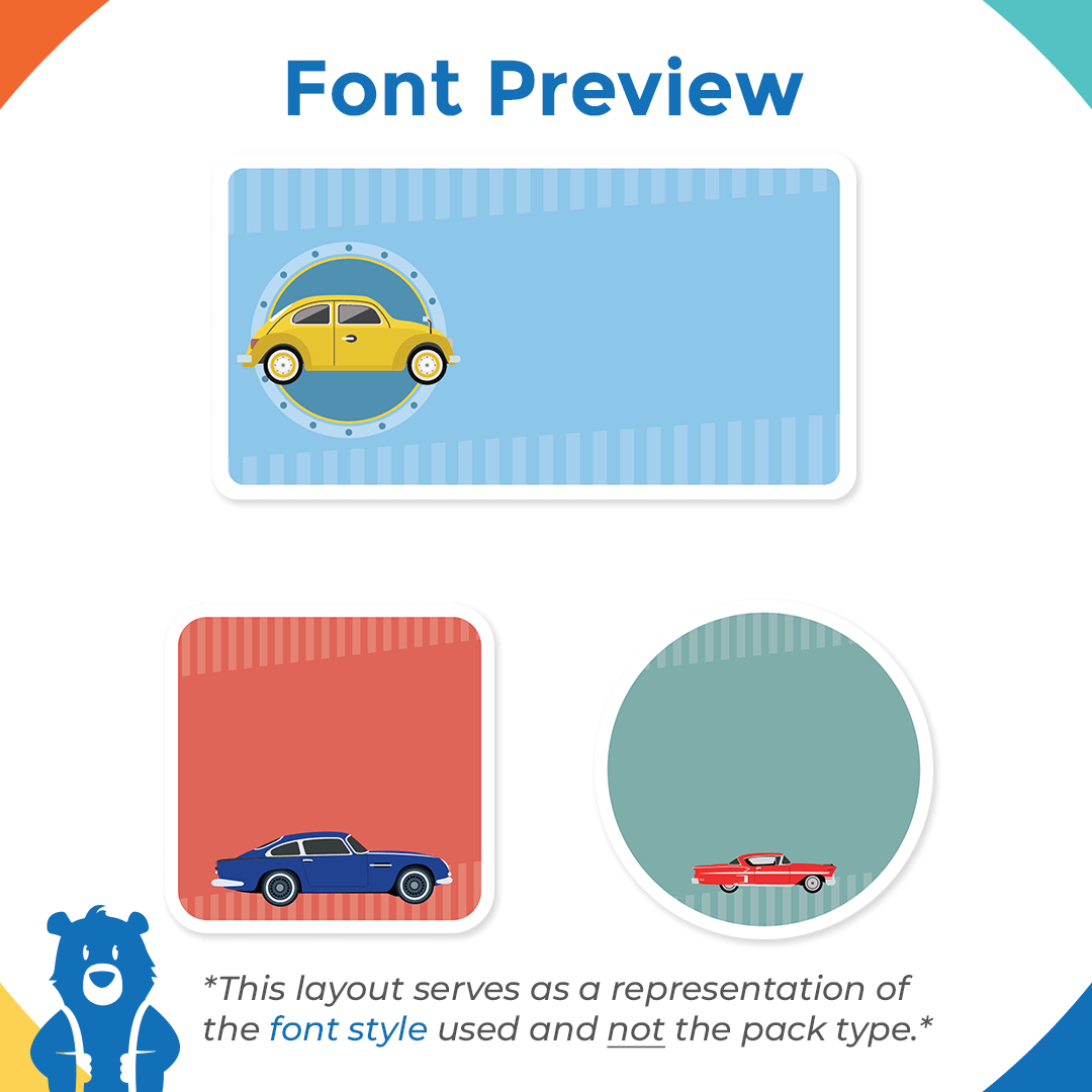 Complete Waterproof Label Pack - Cars – School and Camp Labels